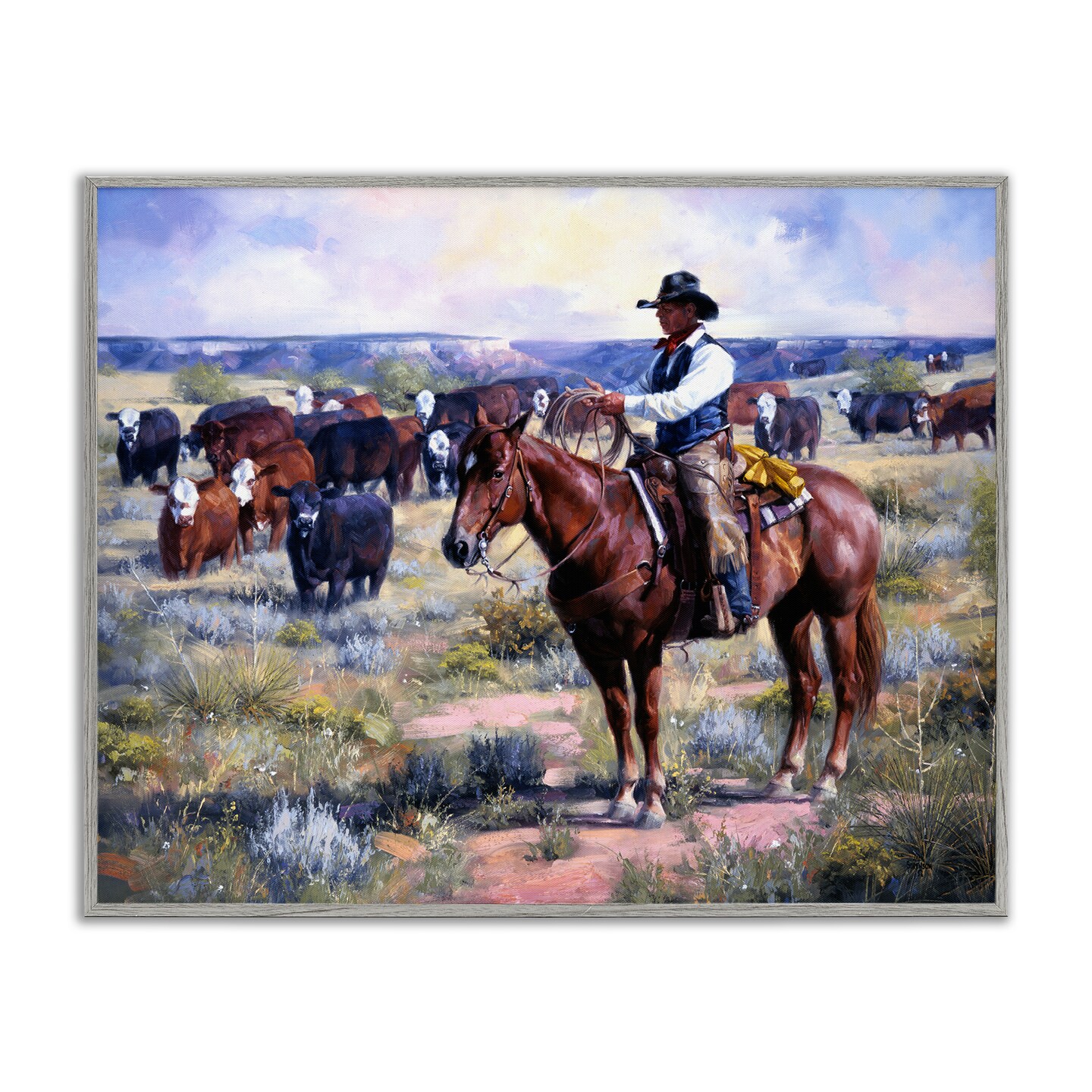 Stupell Industries Cowboy Rounding Up Cattle Framed Giclee By Jack ...