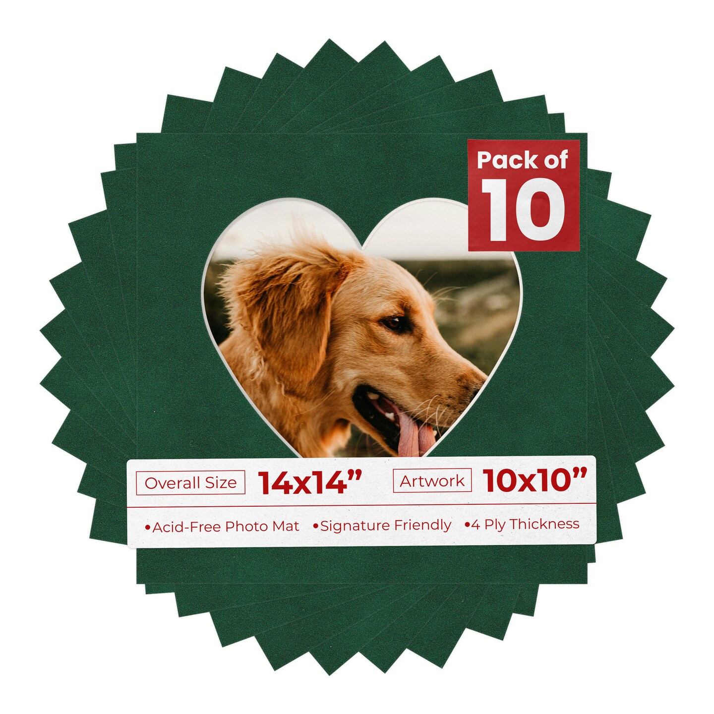 Green Suede Mat Board for 14x14 Frames - Heart Opening for 10x10 Photos ...