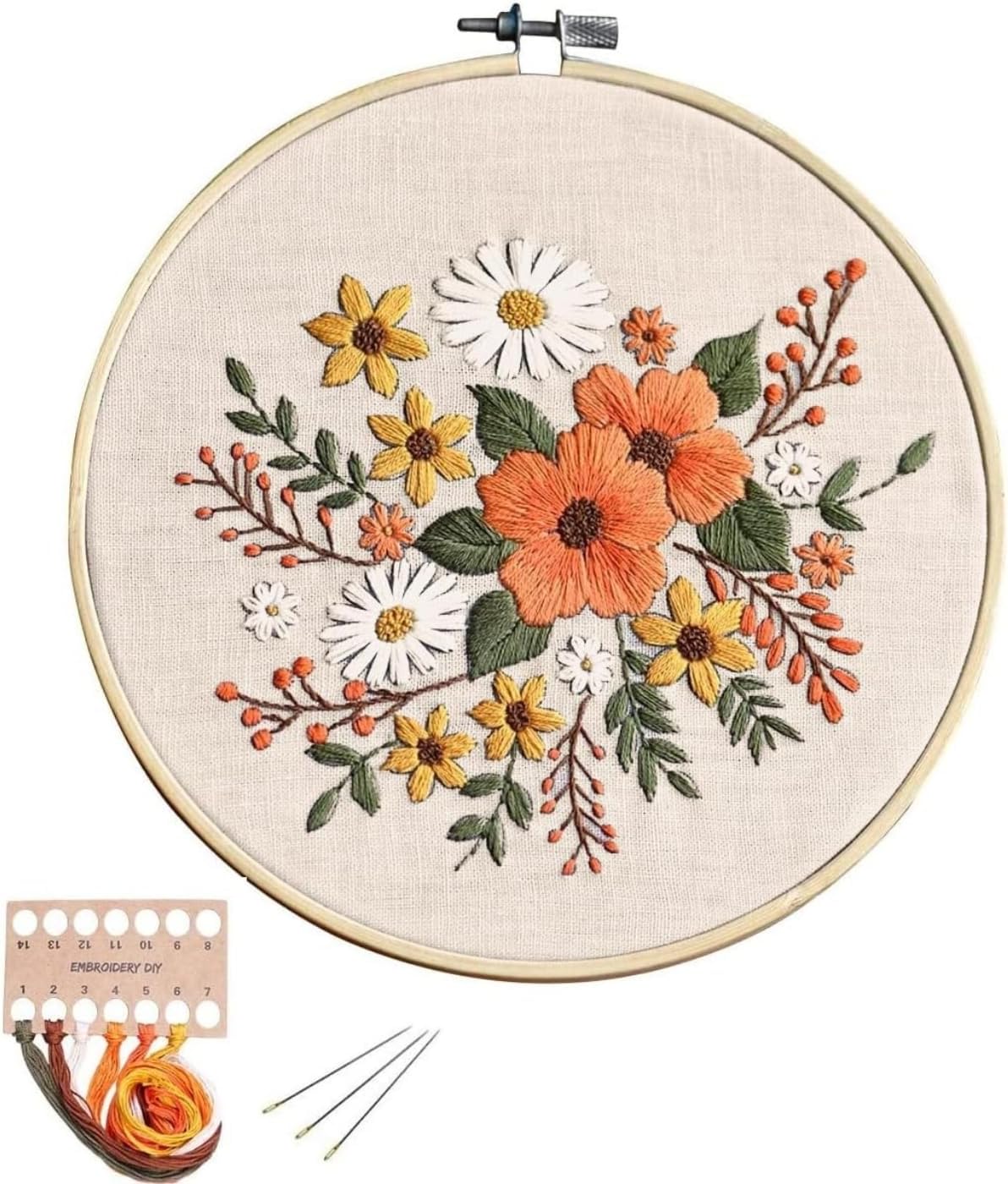 Embroidery Starter Kit Orange Flower Pattern Full Range DIY Beginner ...