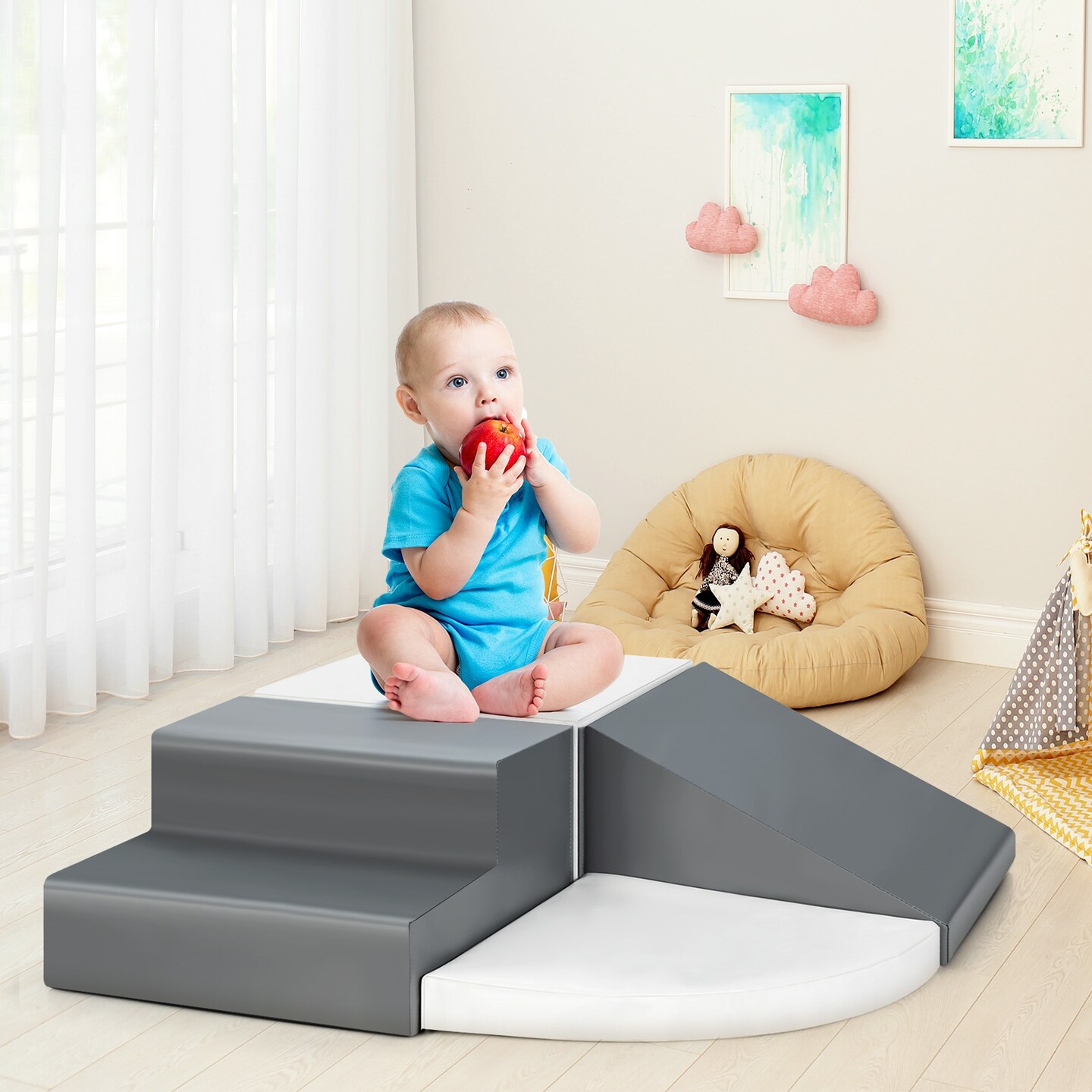 Kids Foam Play Set 4-Piece Corner Climber for Toddlers with Slide and ...