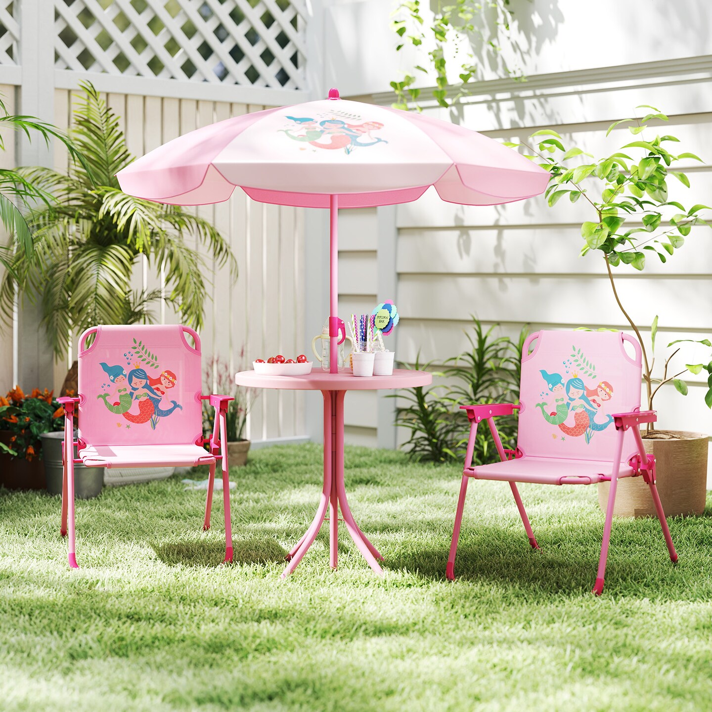 4-Piece Kids Picnic Set with Table, 2 Chairs, and Adjustable Umbrella ...