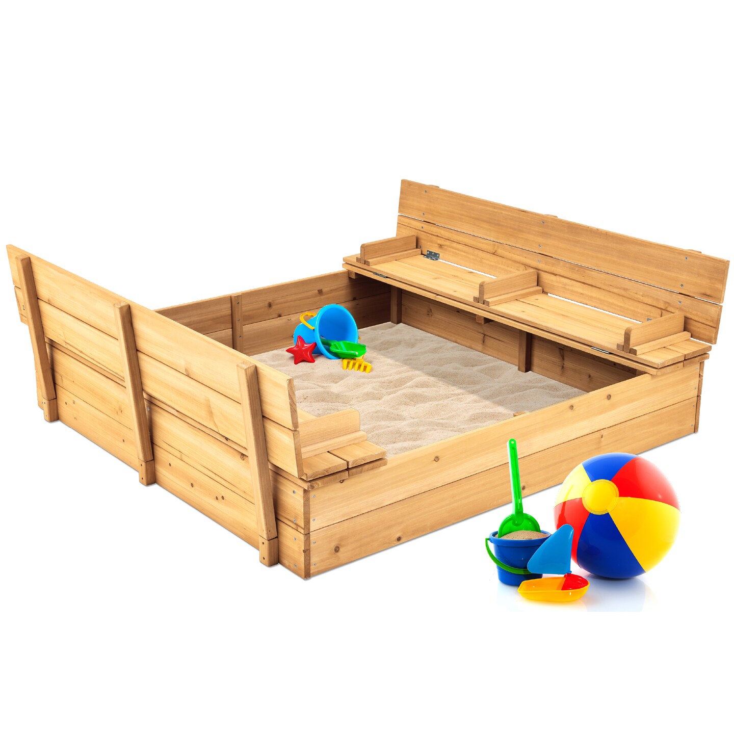 Best Choice Products 47x47-Inch Kids Wooden Outdoor Sandbox w/ 2 ...