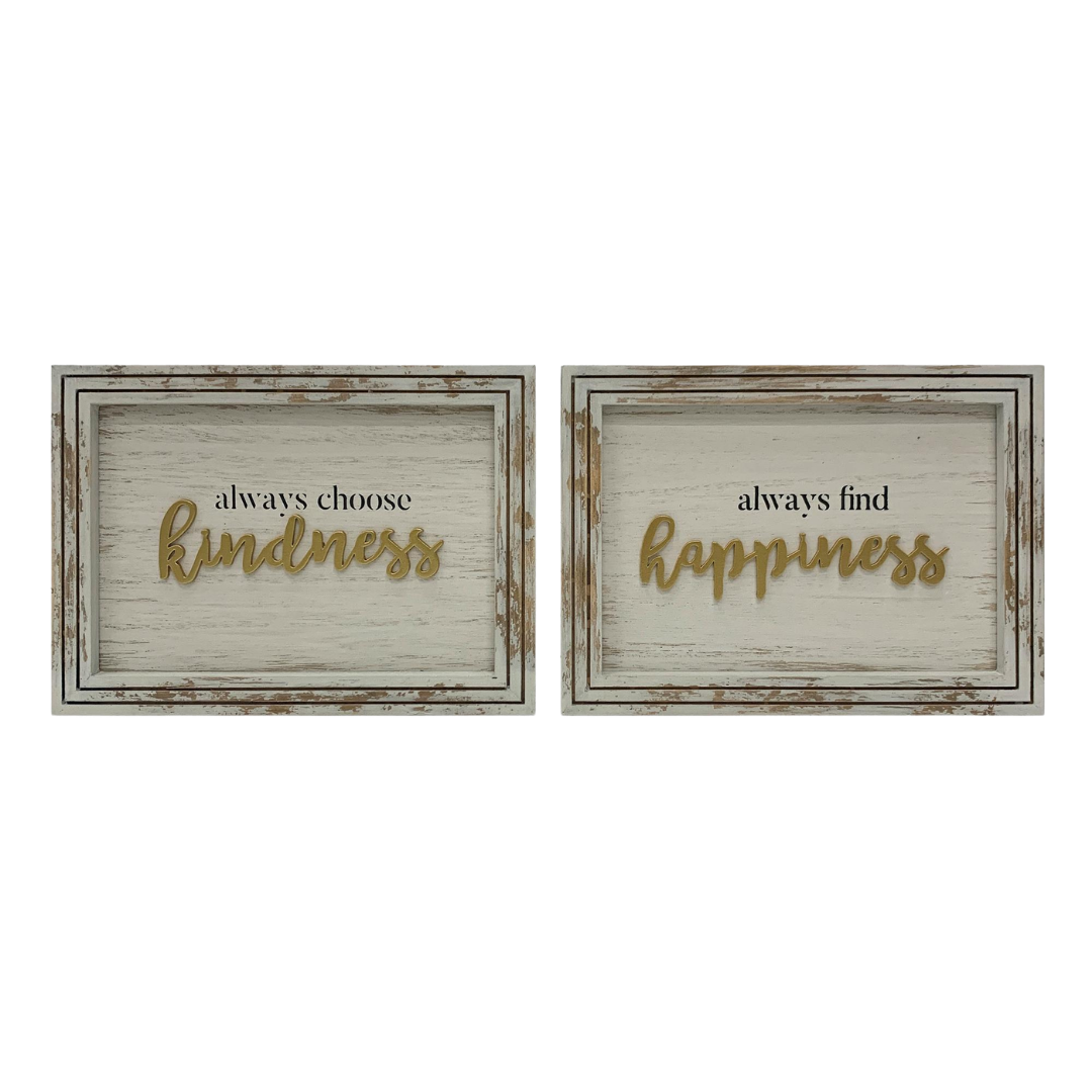 Transpac MDF Distressed White Gold Sign Set of 2, Spring Wall Art, Off ...