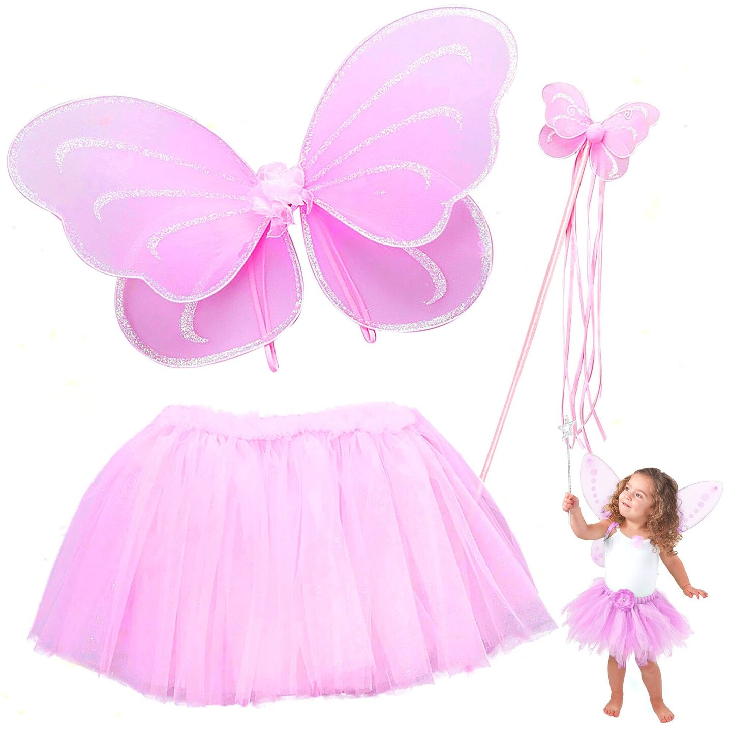 Butterfly Craze Fairy Princess Tutu Costume Set - Includes Glittery ...