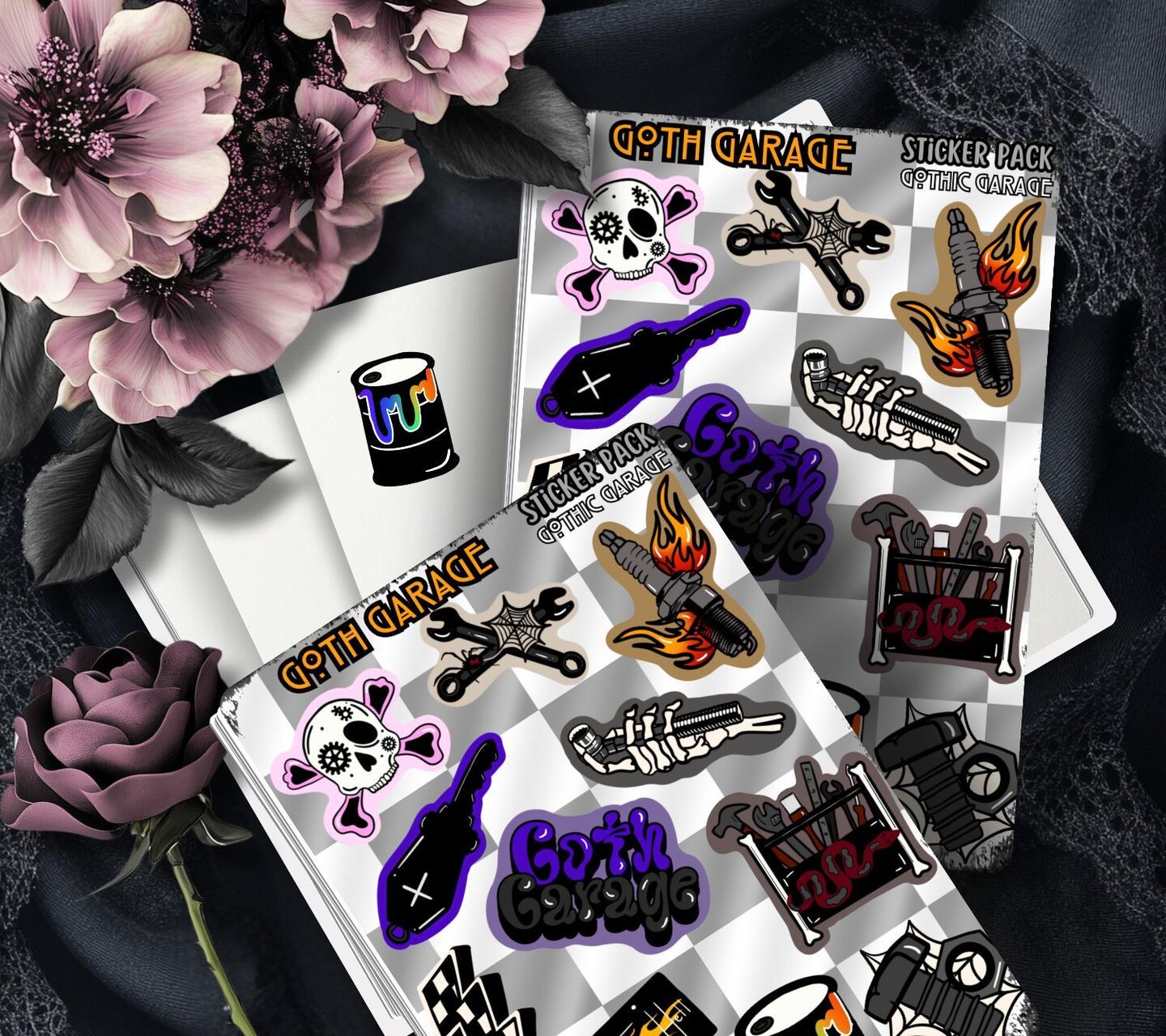 Goth Garage Sticker Sheet – Hot Rods, Hellfire and Hardcore Aesthetic ...