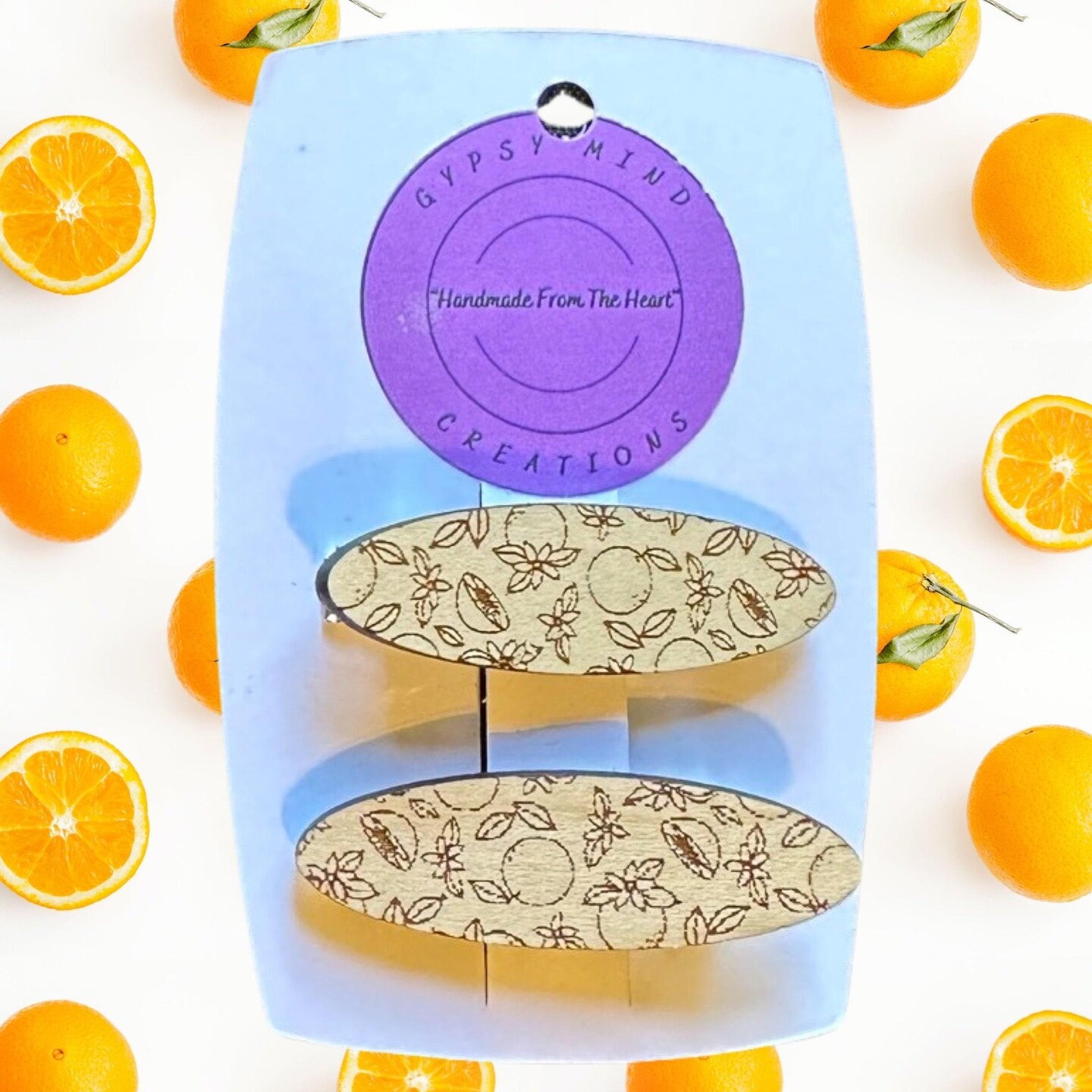 Engraved Handmade Wood Hair Barrette with Oranges for Ladies and ...