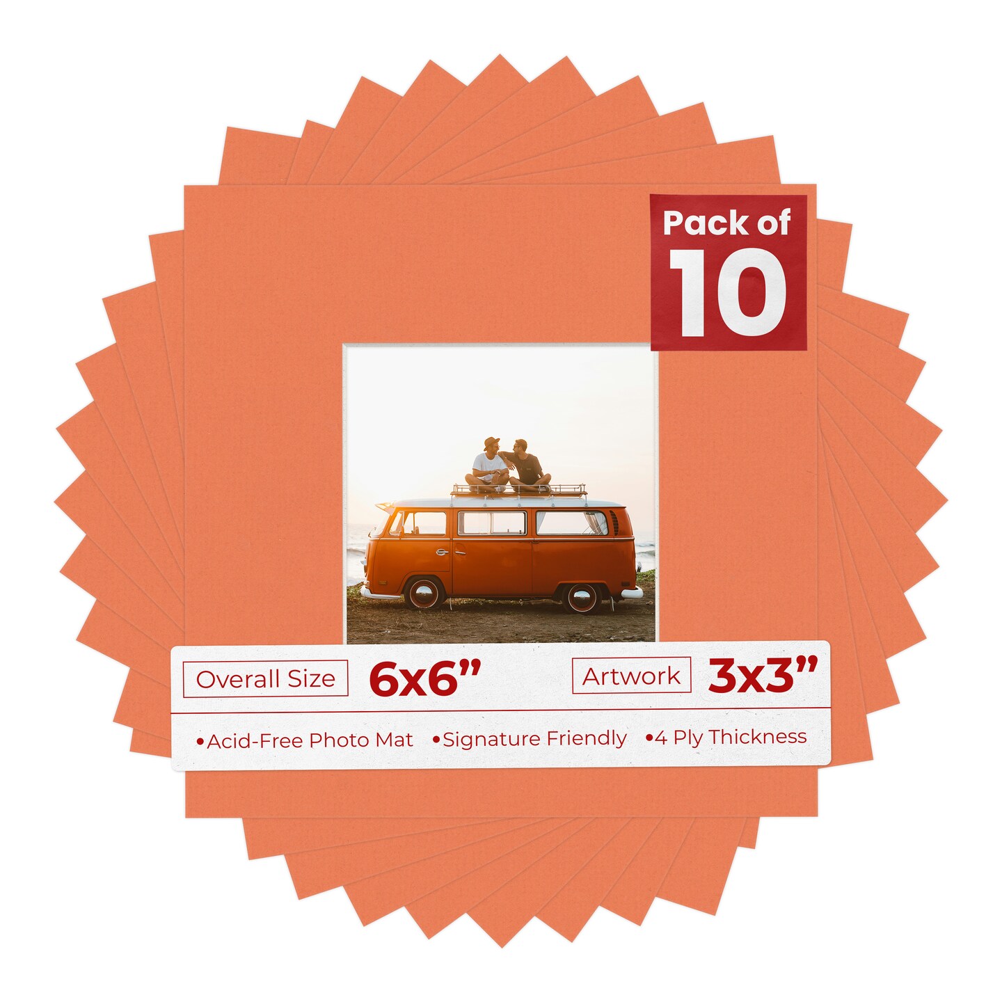 Carnelian Orange Mat Board for 6x6 Frames - Fits 3x3 Photos, Color ...