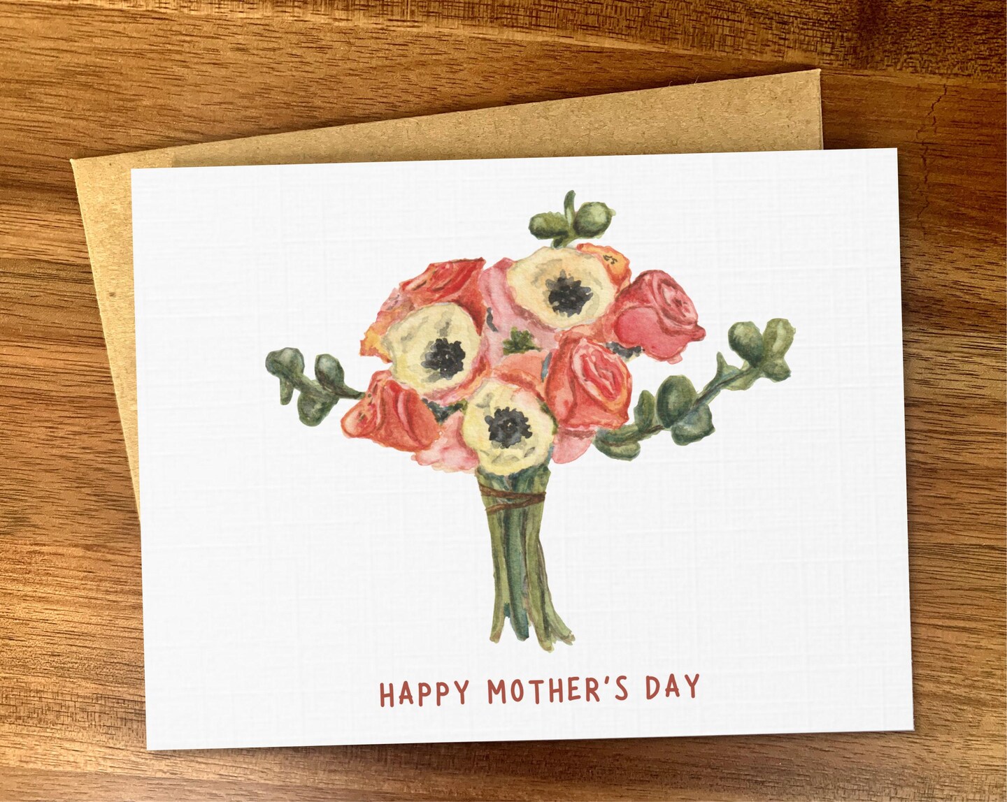 Pretty Mother's Day bouquet card, Minimalist handmade greeting card for ...