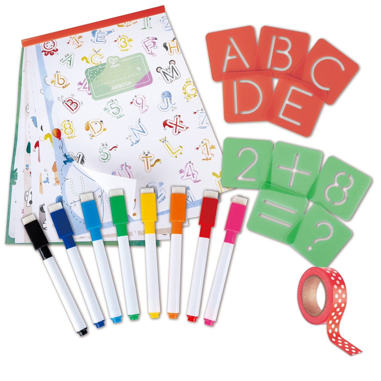 Hape: Letters & Numbers Tracing - 66pc Activity Set, Stencils, 8 ...