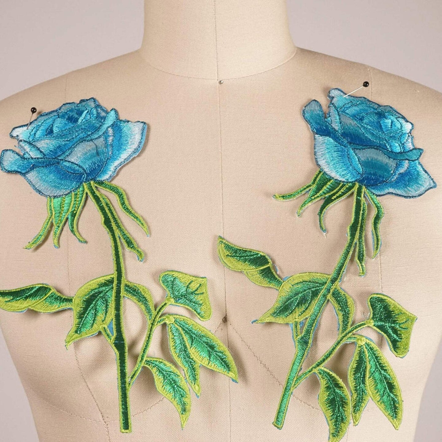 1 Piece 4" Blue Rose Embroidery Flower Patch Iron On Applique Floral ...