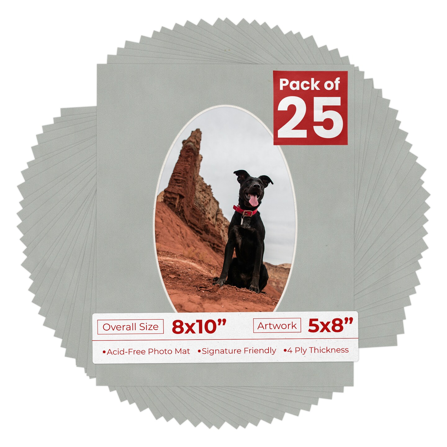 Light Grey Suede Mat Board for 8x10 Frames - Oval Opening for 5x8 ...