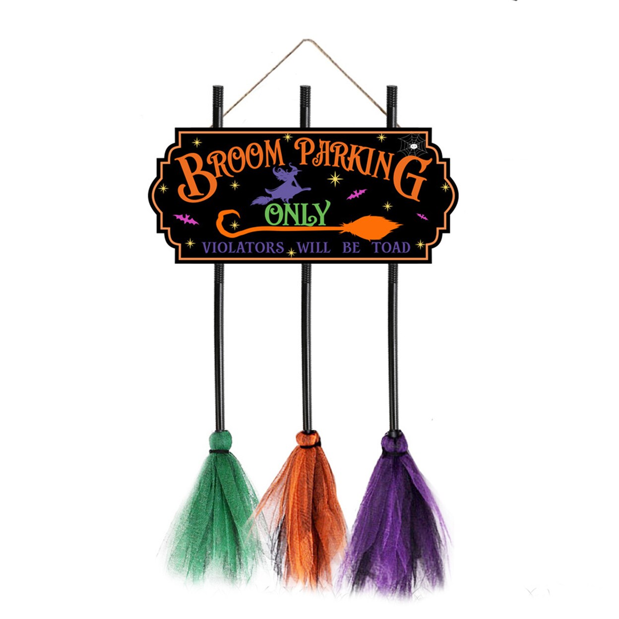 Halloween Broom Parking Sign With 3 Wooden Witch Brooms Solid Wood ...