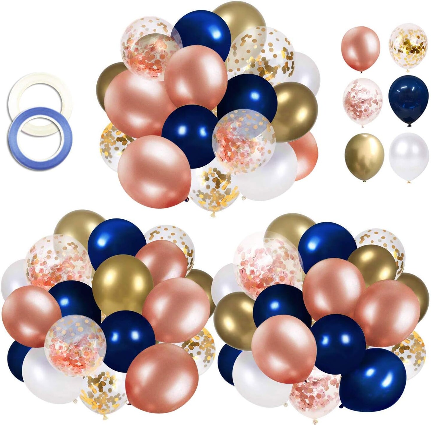 68 Pack Navy Blue Rose Gold Confetti Latex Balloons, 12 inch Birthday ...