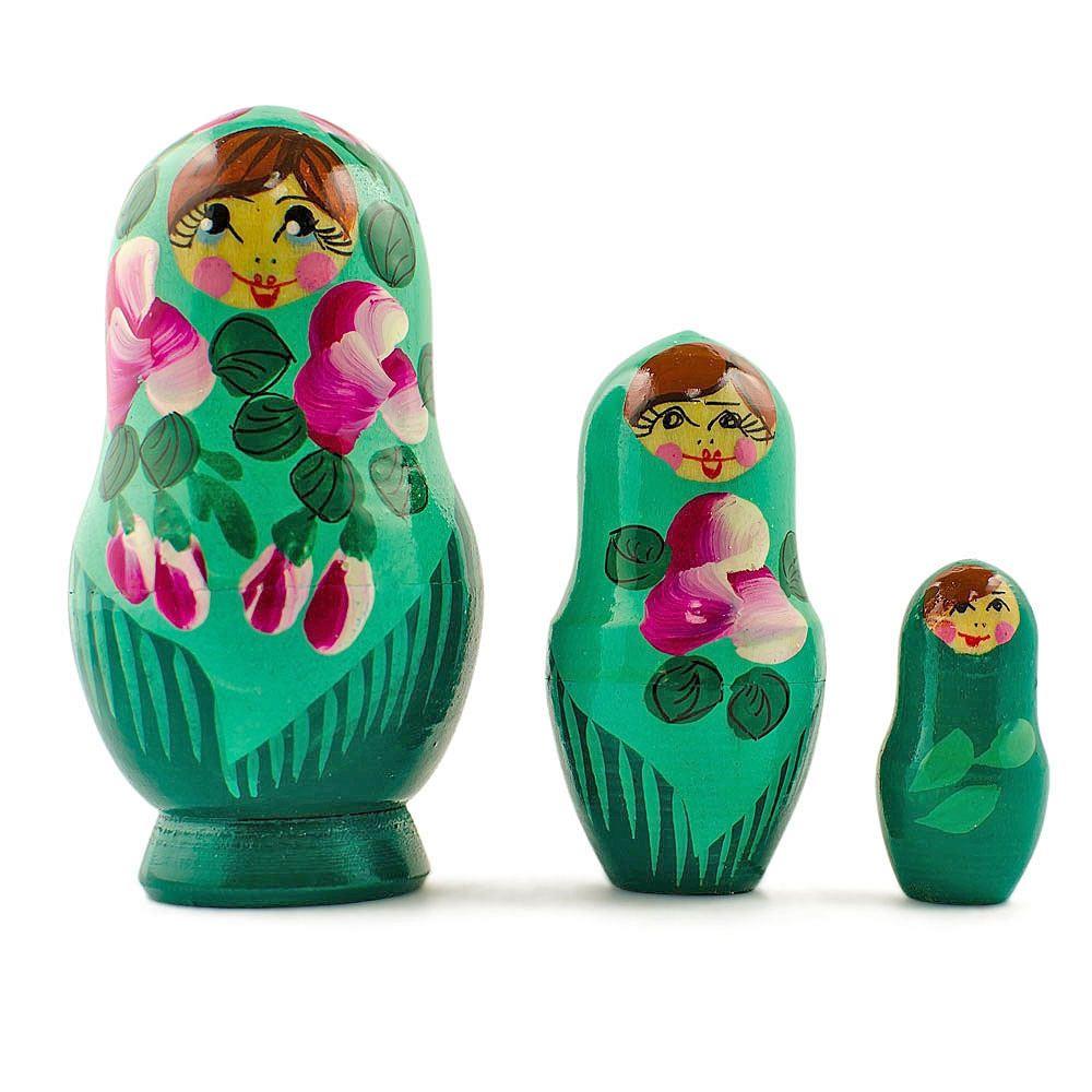 Set of 3 Deep Green Dress Wooden Nesting Dolls 3.5 Inches, Color: Green ...