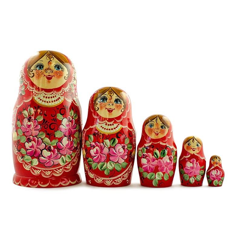 Set of Girls in Red Dress Wooden Nesting Dolls 7 Inches | Michaels