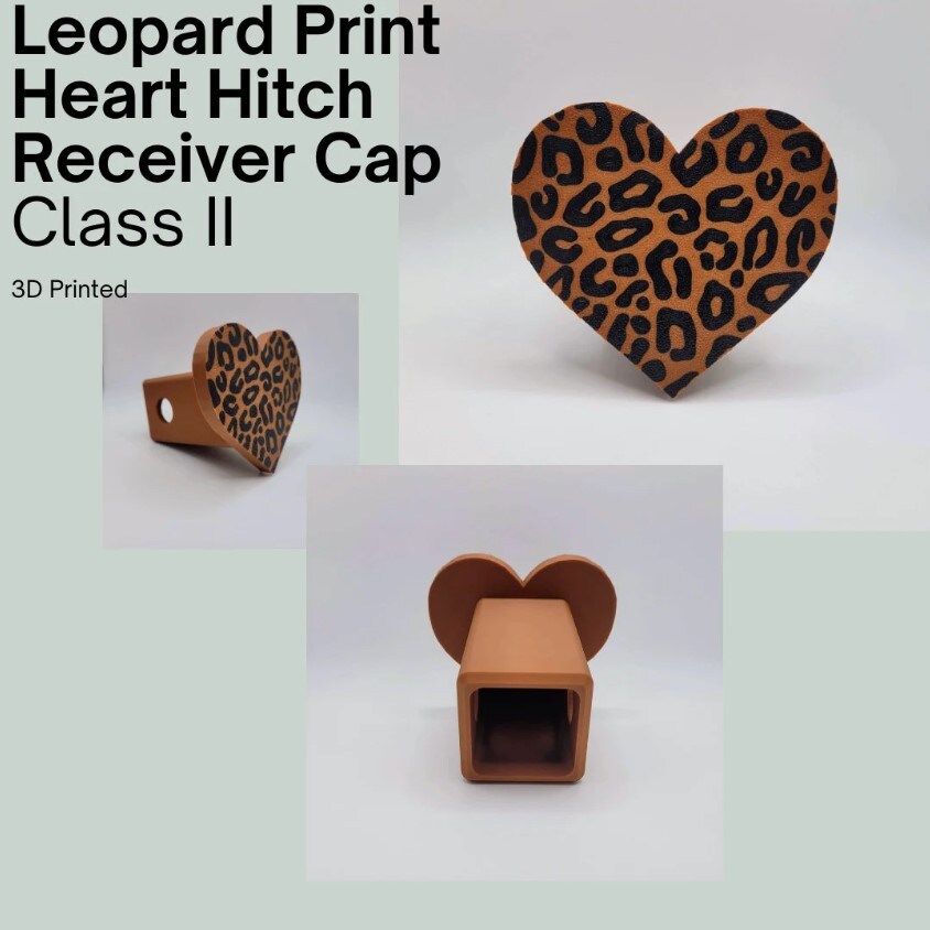Leopard Print Heart Hitch Receiver Cap. Fits 2 inch Receiver. Over 120 ...