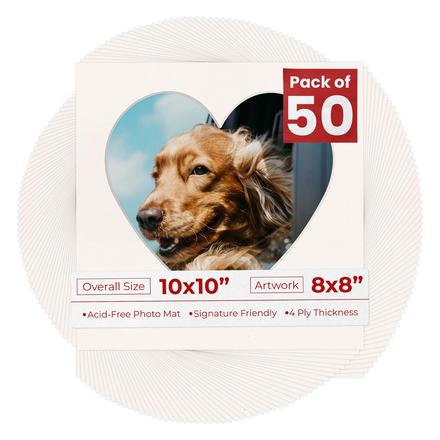Silver Mist Mat Board for 10x10 Frames - Heart Opening for 8x8 Photos ...