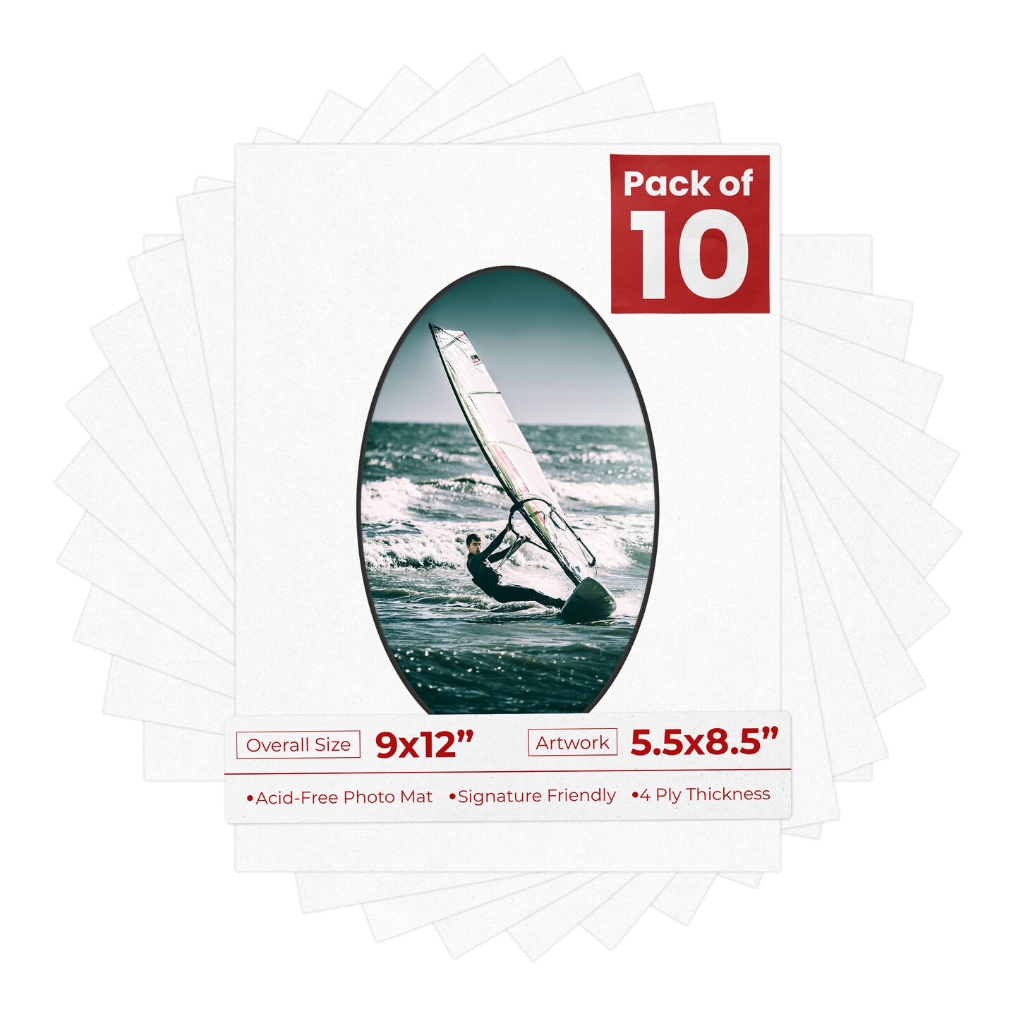White with Black Core Mat Board for 9x12 Frames - Oval Opening for 5 ...