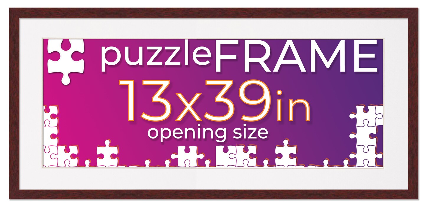 Brown Wood Puzzle Frame Kit with Glue Sheets, White Mat, Backing, UV ...