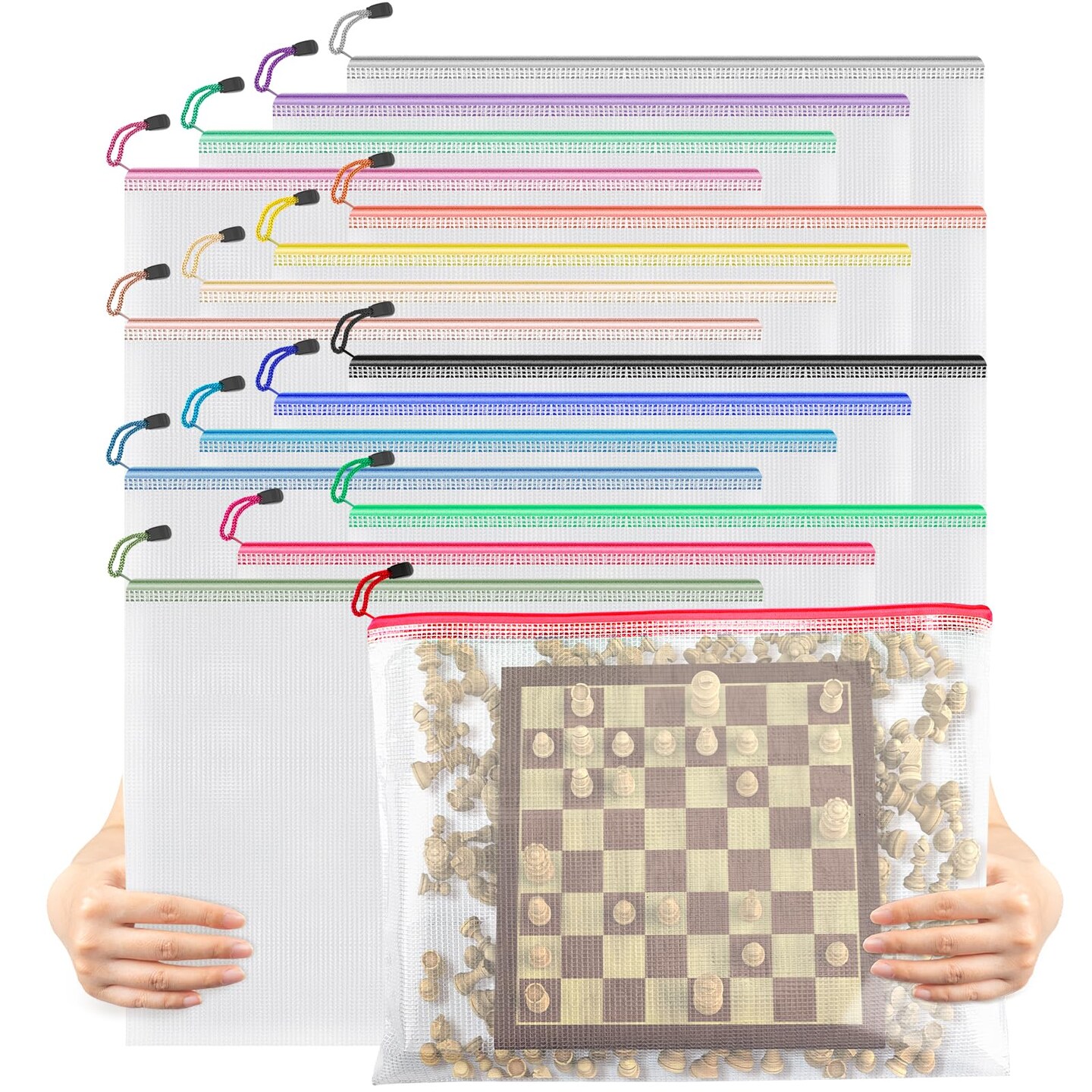 16 Pack Large Zipper Bags 16.9x12.4 in, A3 16 Colors Mesh Zipper ...