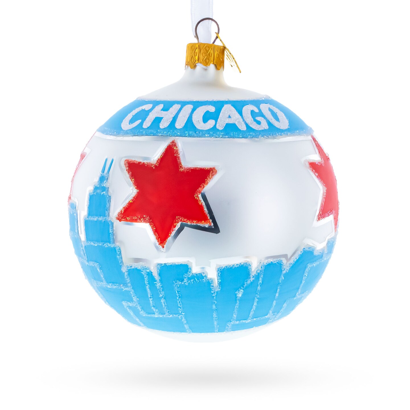 Chicago Cityscape and Flag Glass Ball Christmas Ornament 4 Inches ...