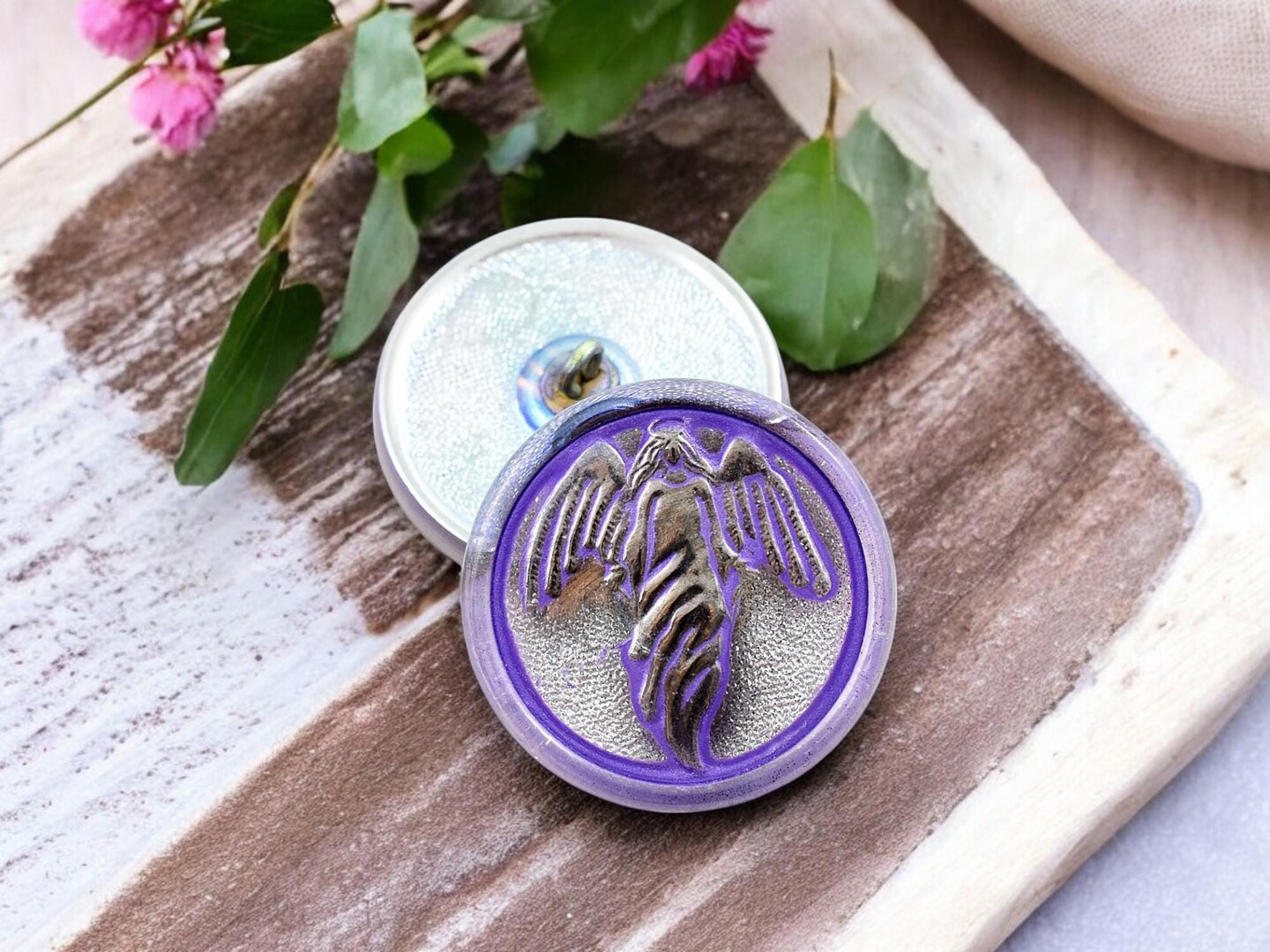 27mm Round Guardian Angel Button - Antiqued Crystal with Purple and AB ...