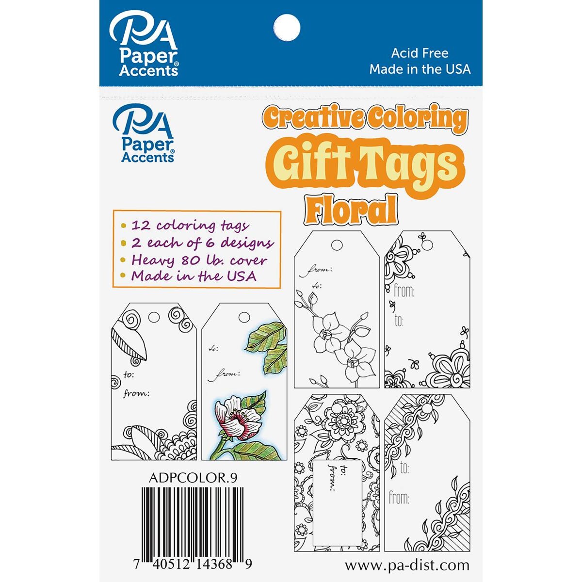 Accent Design Paper Accents Creative Coloring Tags, Floral, 12pc, 4 ...