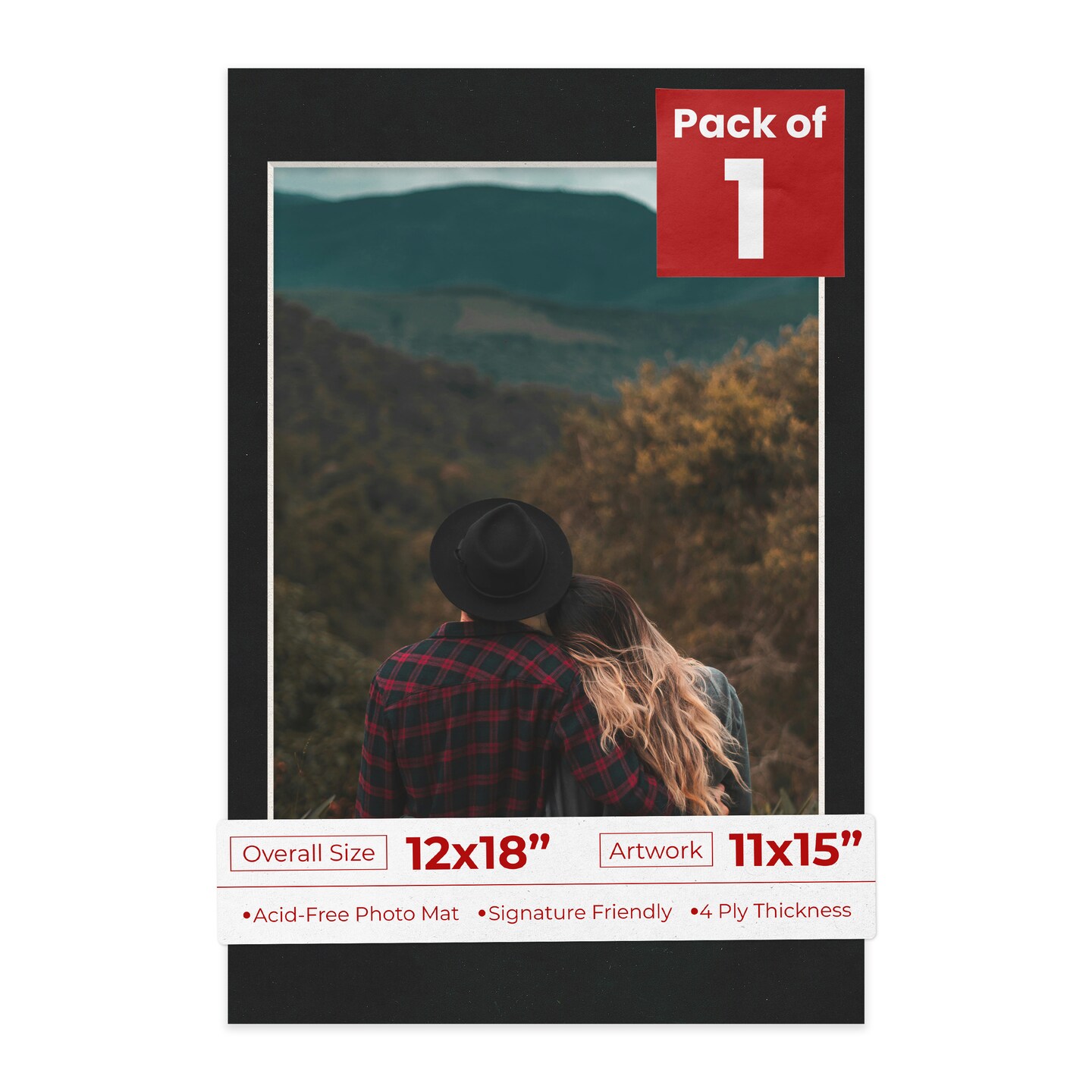Black Suede Mat Board for 12x18 Frames - Fits 11x15 Photos, Color ...