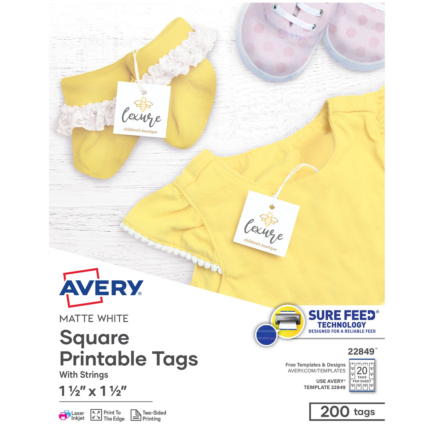 Avery Square Printable Tags with Sure Feed, 1.5" x 1.5", White, 200 ...