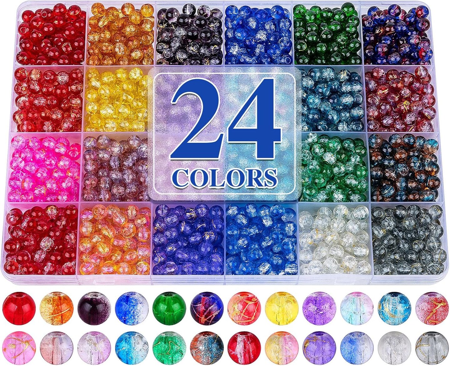About 1200PCS 6mm Floral Glass Beads Bracelet Making Kit,24 Assorted ...