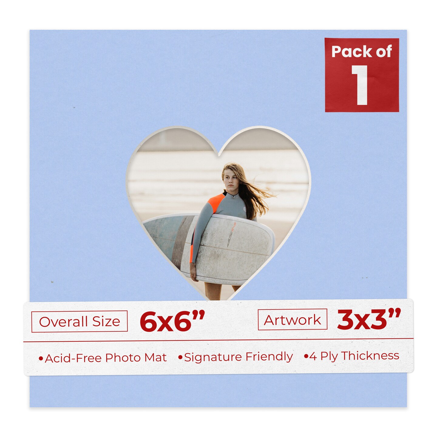 Fountain Blue Mat Board for 6x6 Frames - Heart Opening for 3x3 Photos ...