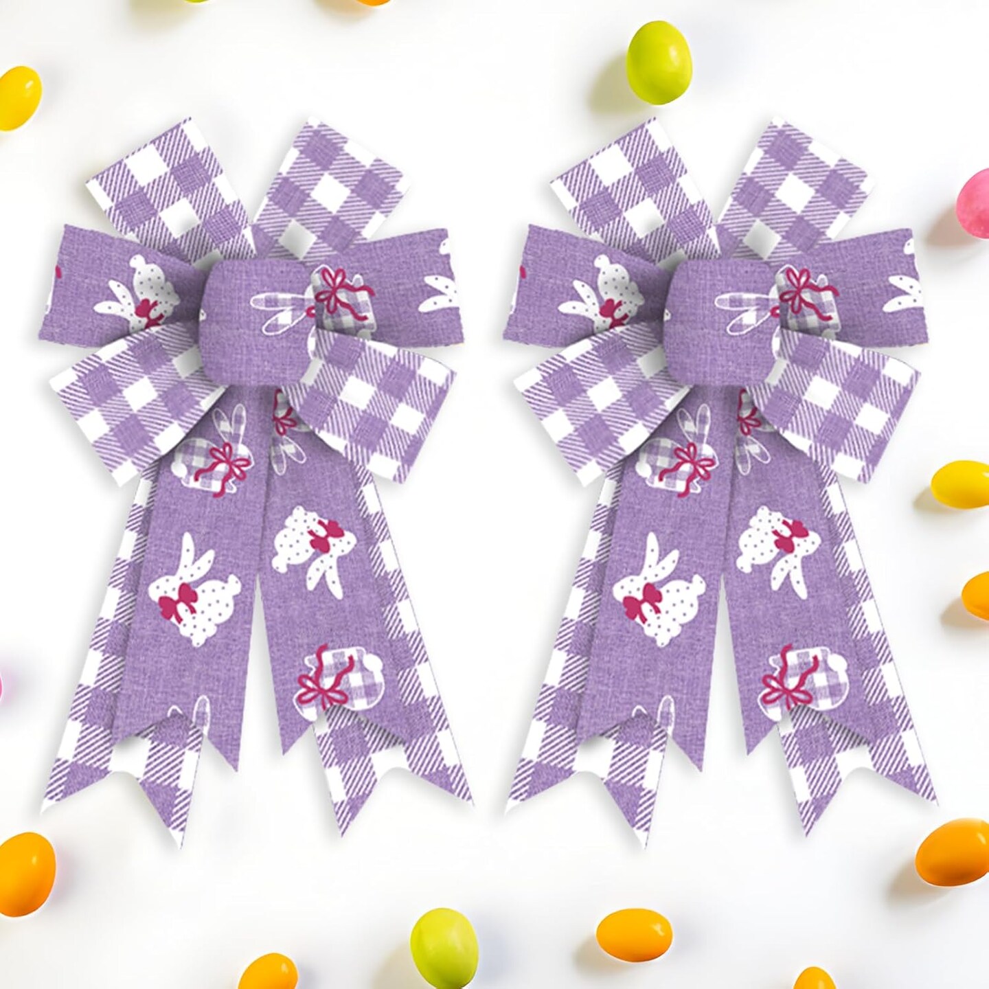 2 Pieces Easter Bows for Wreath, Easter Wreath Bows Purple White ...