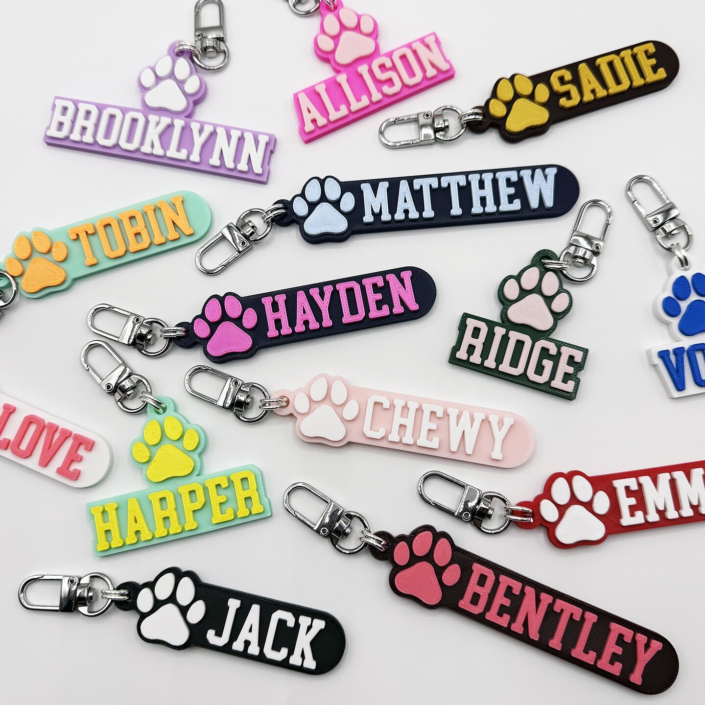 Personalized Paw Keychain: 3D Printed Plastic Name Tag | MakerPlace by ...