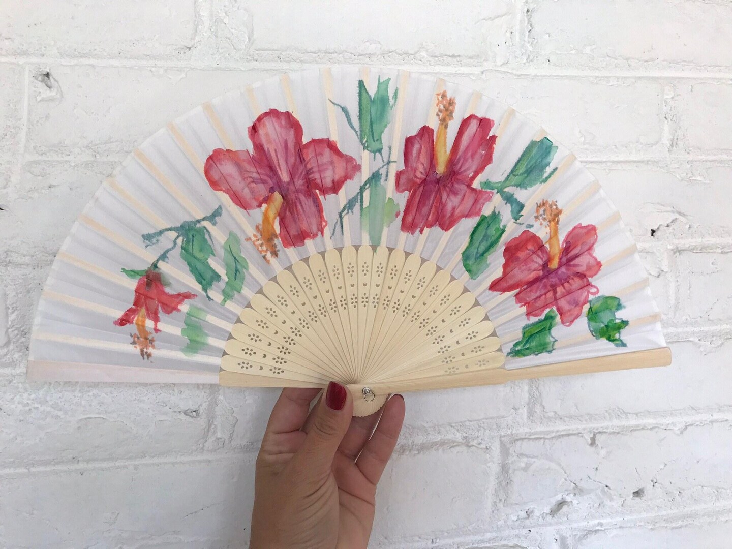 Hibiscus Hand Painted Hand Fan, folding fan hand fans weddings hand fan ...