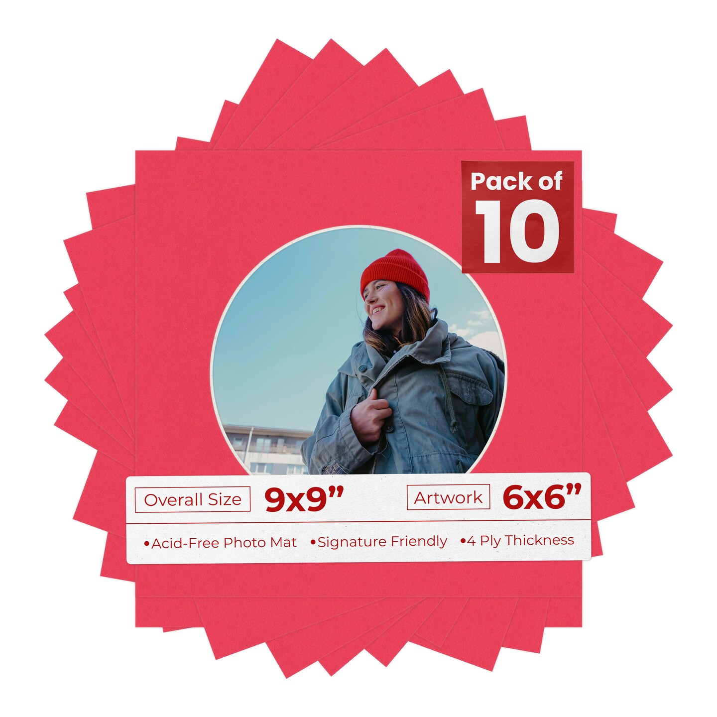 Cardinal Red Mat Board for 9x9 Frames - Circle Opening for 6x6 Photos ...