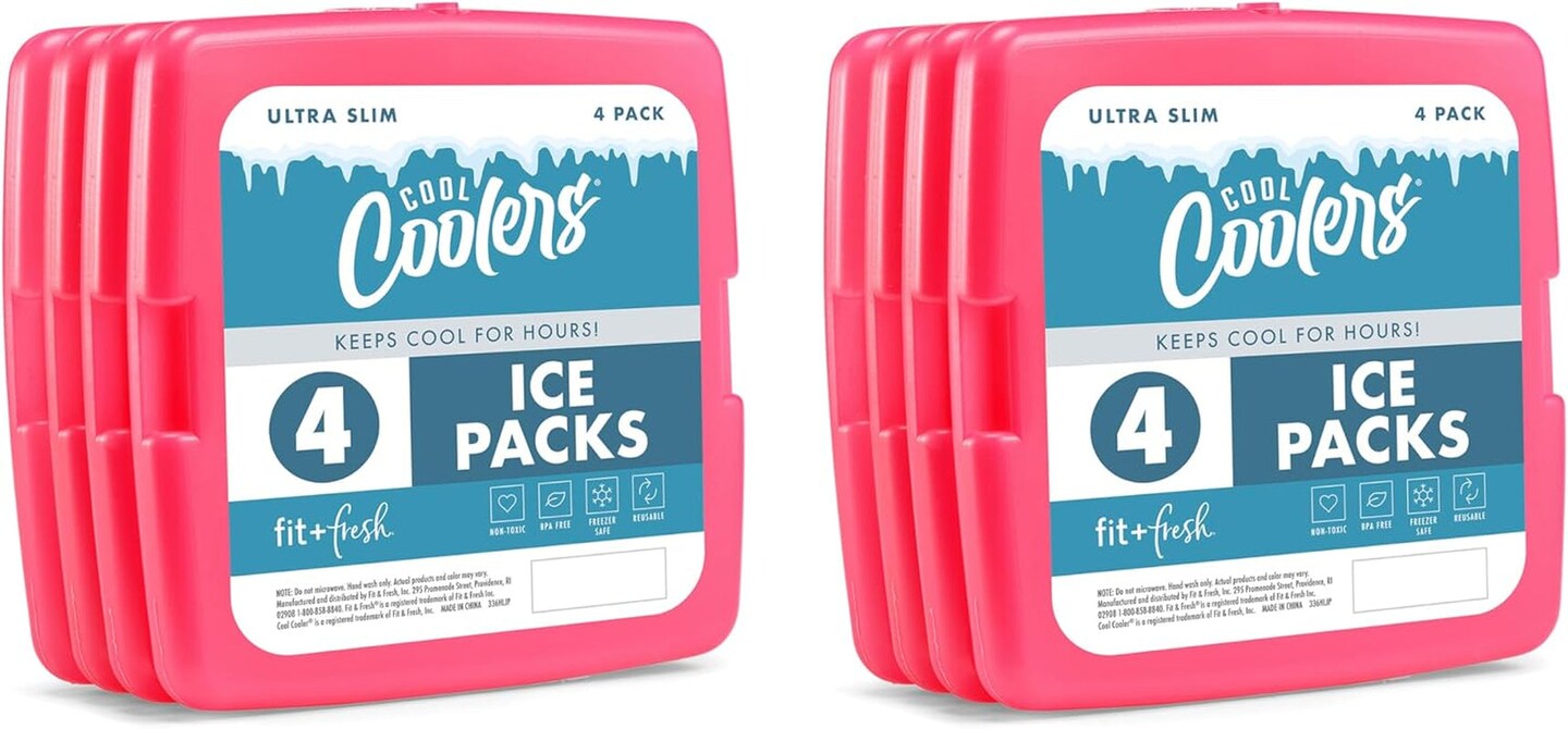 Cool Coolers by 4 Pack Slim Ice Packs, Quick Freeze Space Saving ...