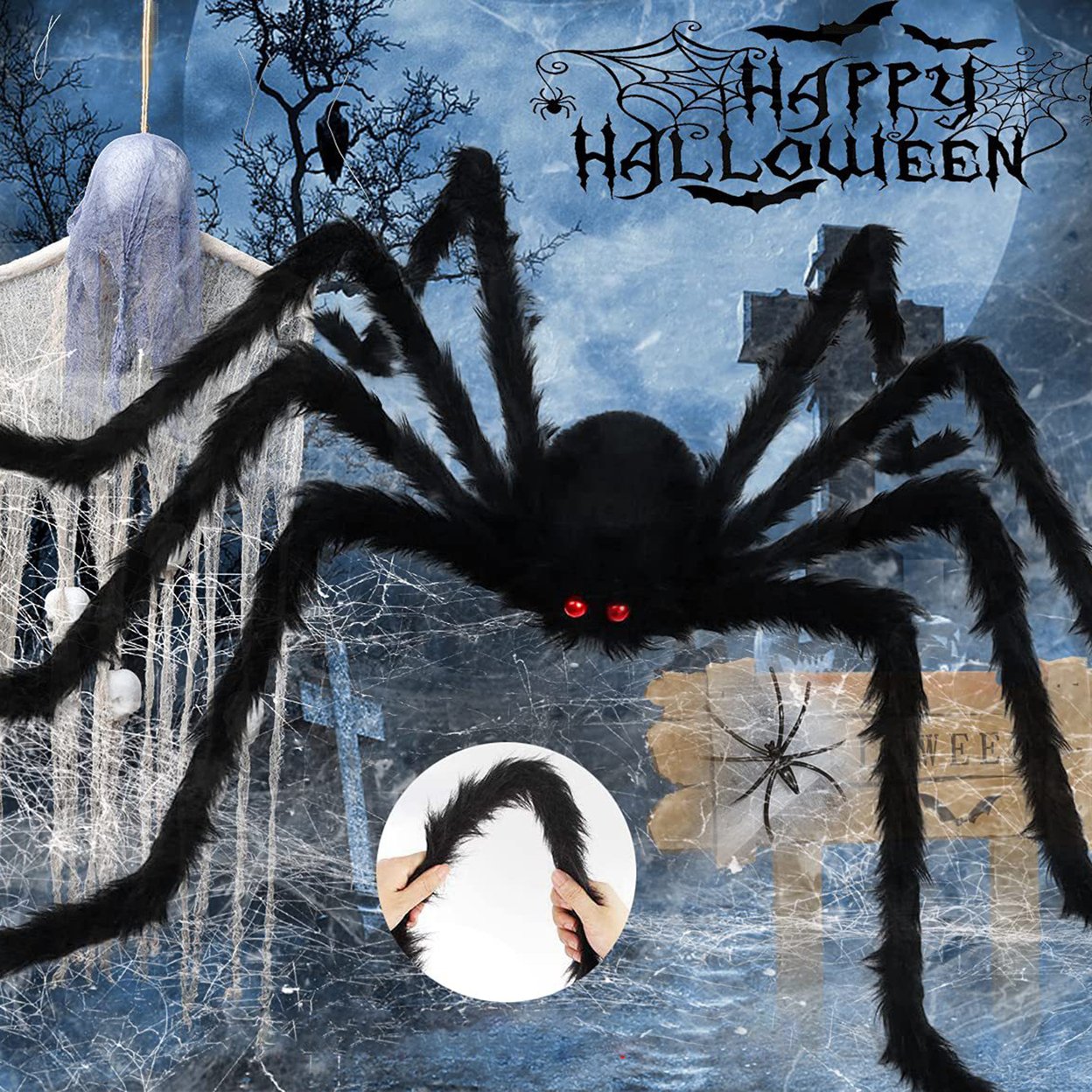 Halloween Giant Spider Decoration Kit Spider Web Hairy Spider Ornament ...