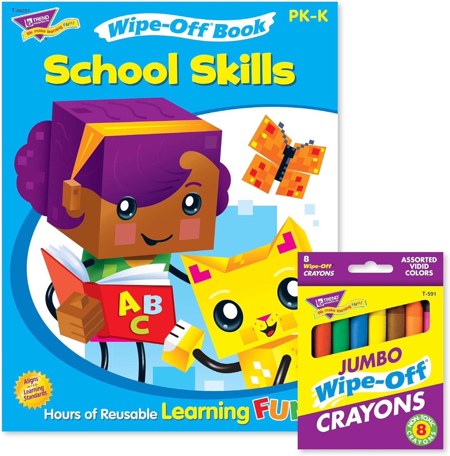 TREND ENTERPRISES, INC. School Skills Reusable Book & Crayons, Multi ...