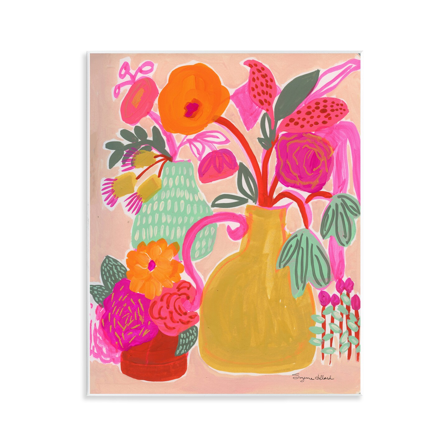 Stupell Industries Bright Pink & Yellow Bouquet Wall Plaque Design by ...