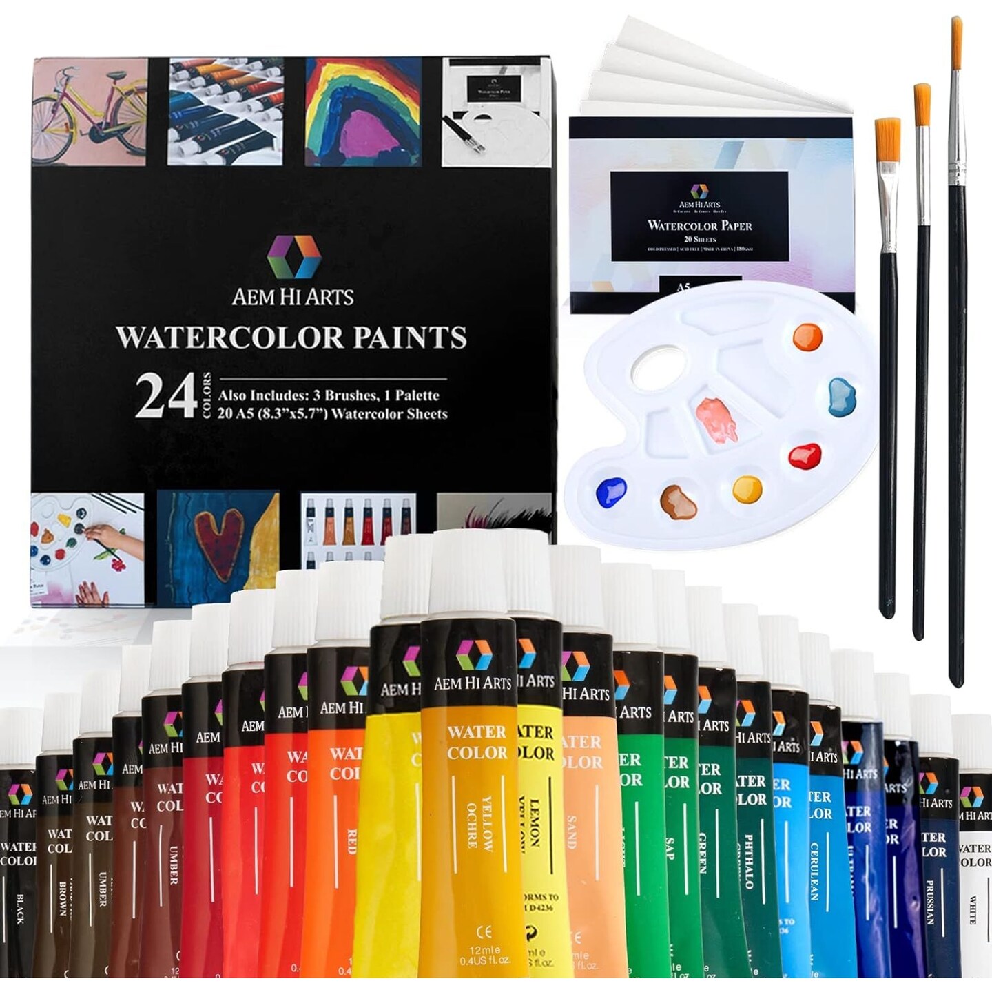 AEM Watercolor Paint Set - Washable Water Color Painting for Kids ...