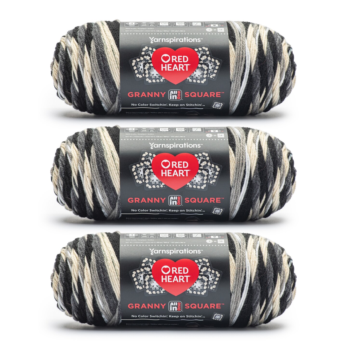 Red Heart All in One Granny Square Yarn 24 Pack-Black - Dove | Michaels