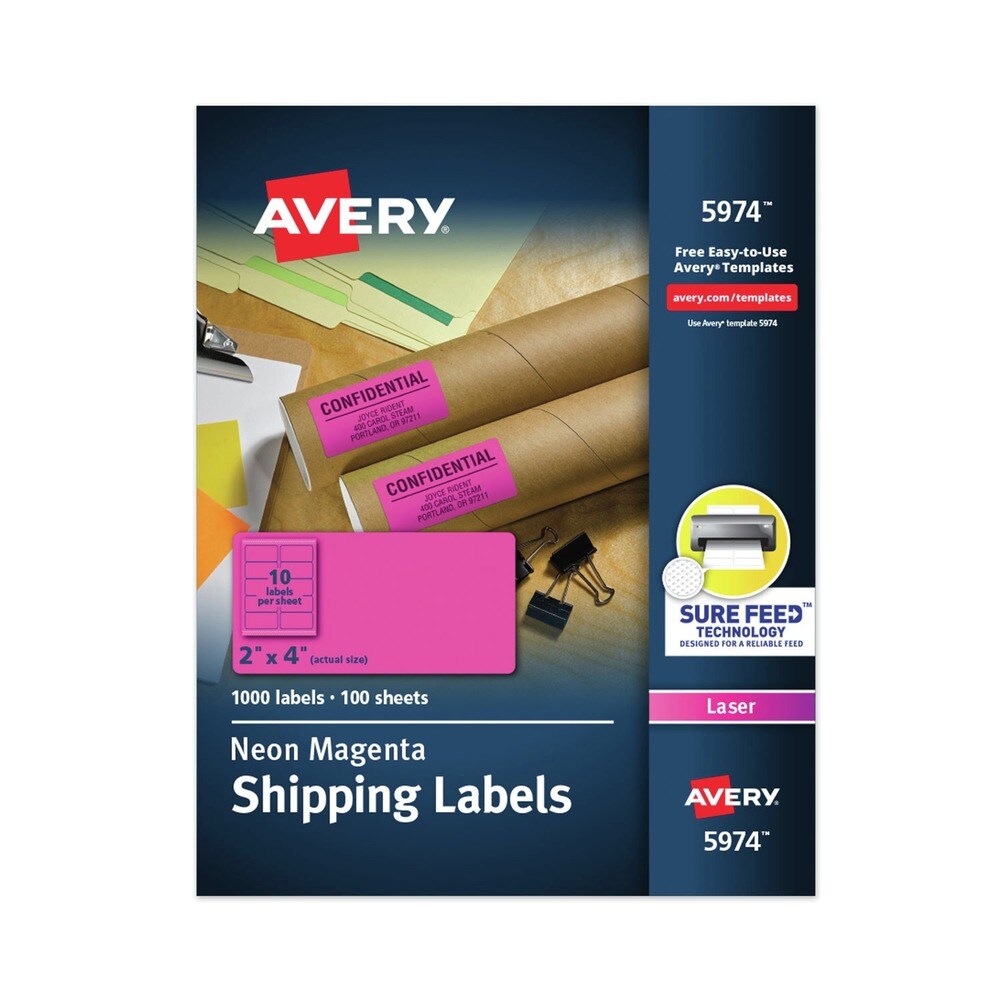 Avery 2 in. x 4 in. High-Visibility Permanent Laser ID Labels - Neon ...