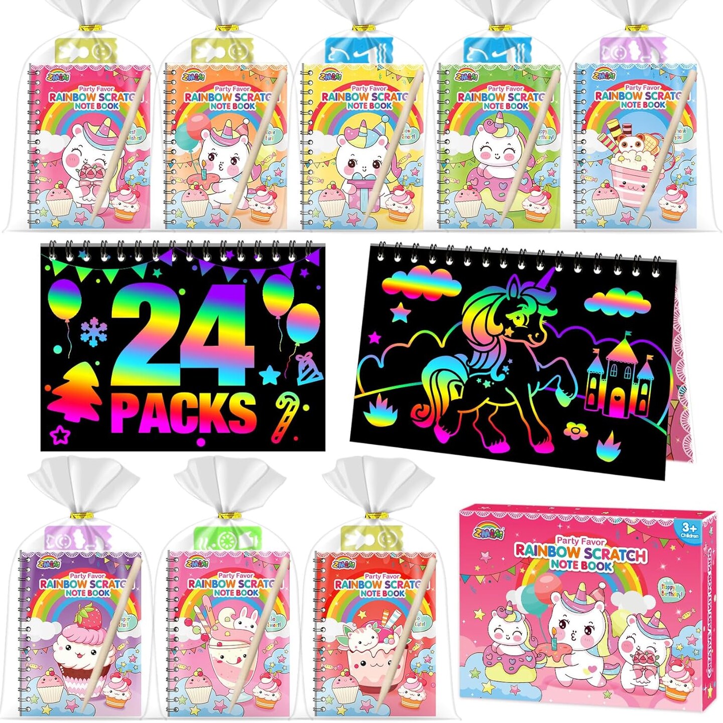 Kids Scratch Party Favors Gifts: 24 Pack Unicorn Scratch Art Notebooks ...