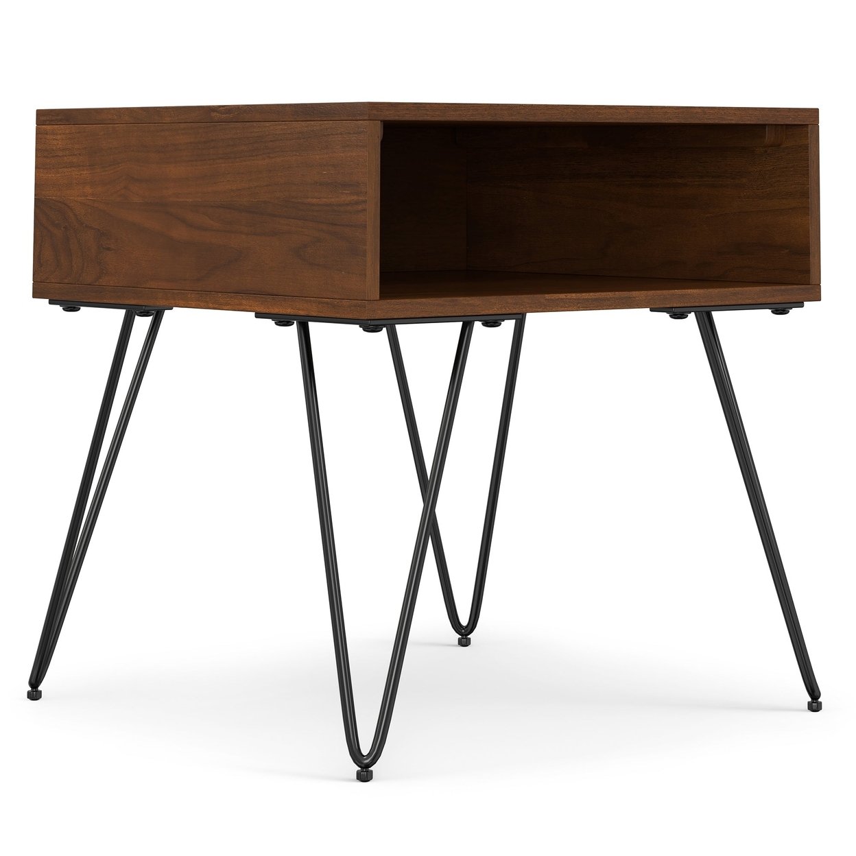 Hunter End Table Walnut Solid Mango Wood Metal Hairpin Legs 22In ...