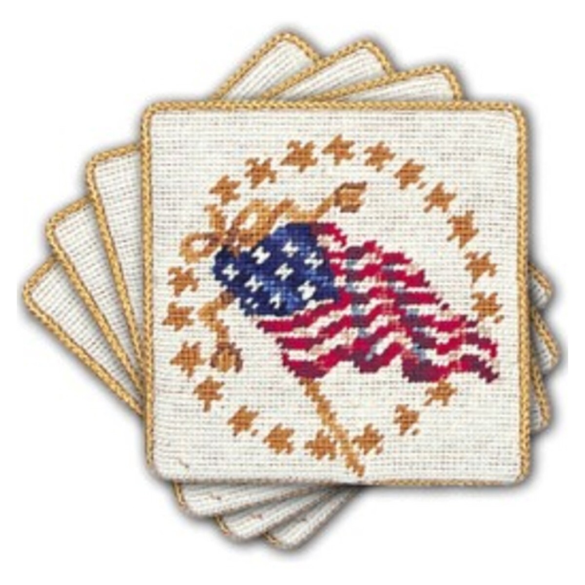 4" USA Glory Decorative Petit Point Coasters Set of 4 Americana ...