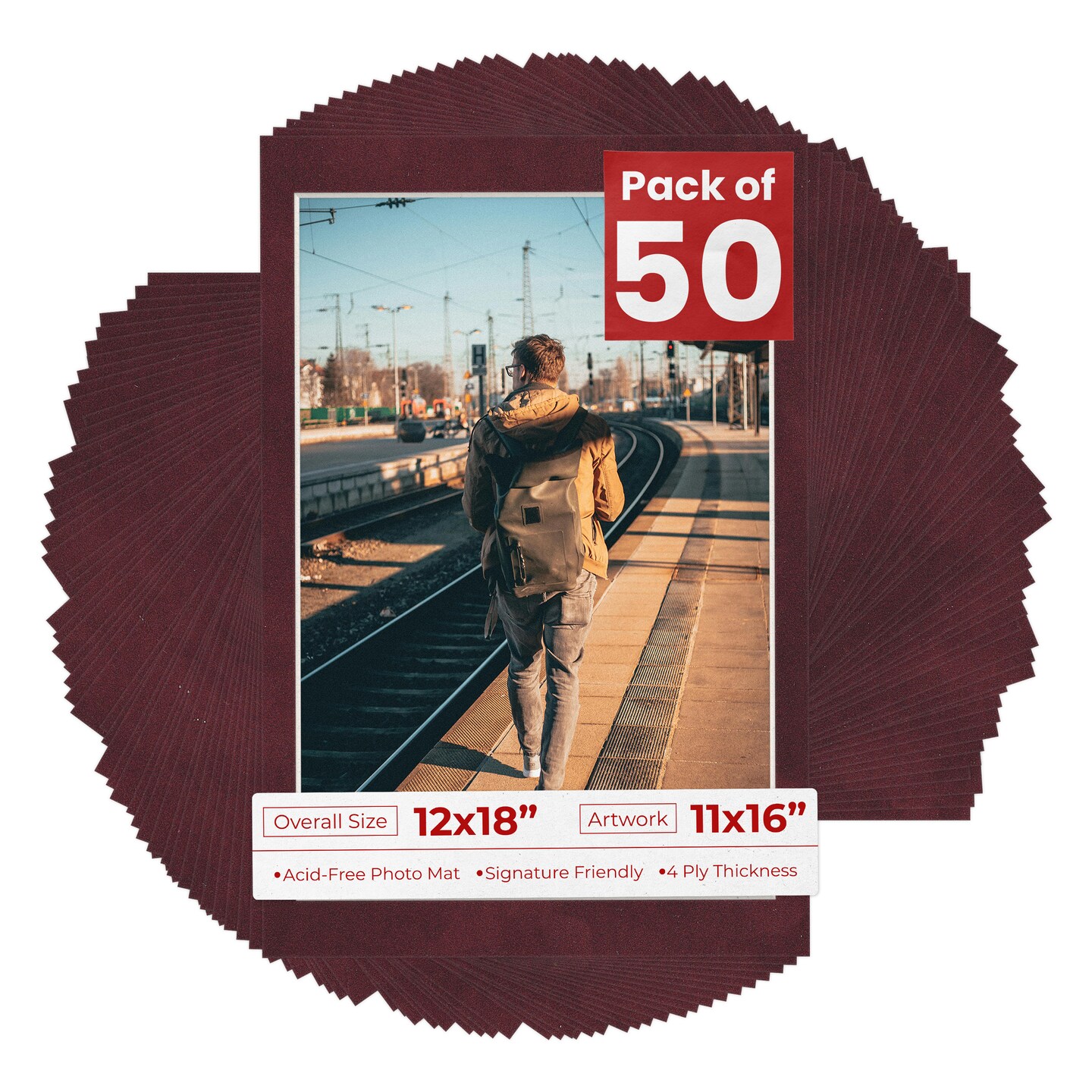 Dark Red Suede Mat Board for 12x18 Frames - Fits 11x16 Photos, Color ...