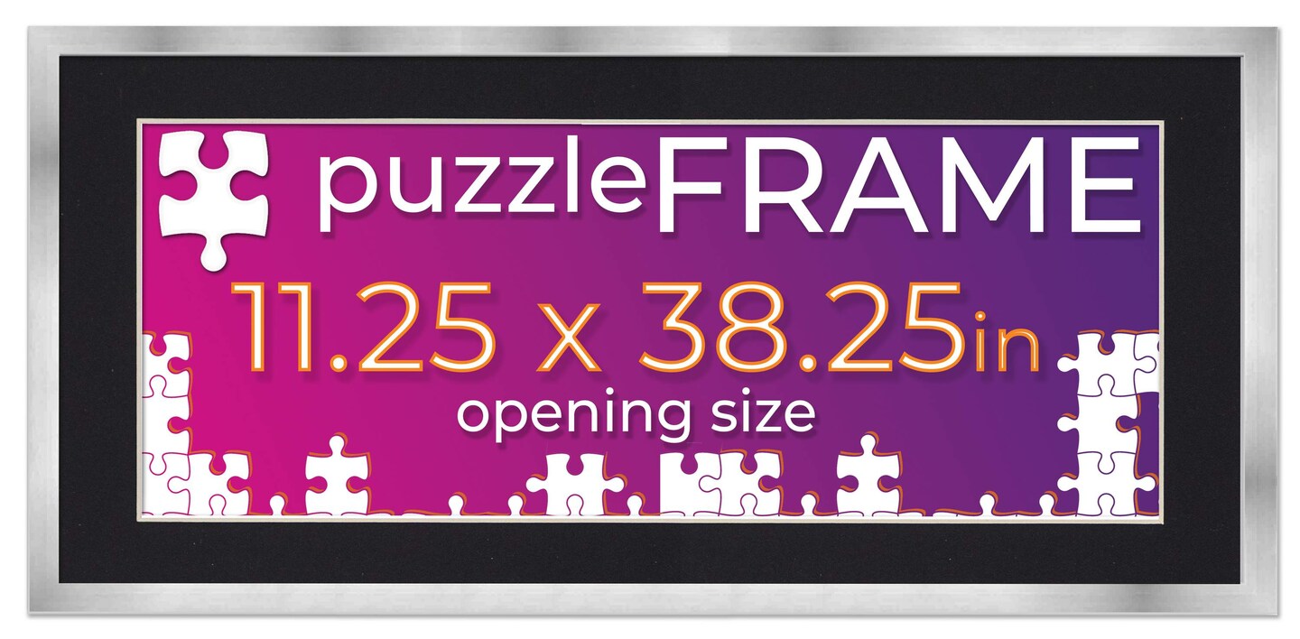 Silver Wood Puzzle Frame Kit with Glue Sheets, Black Mat, Backing, UV ...