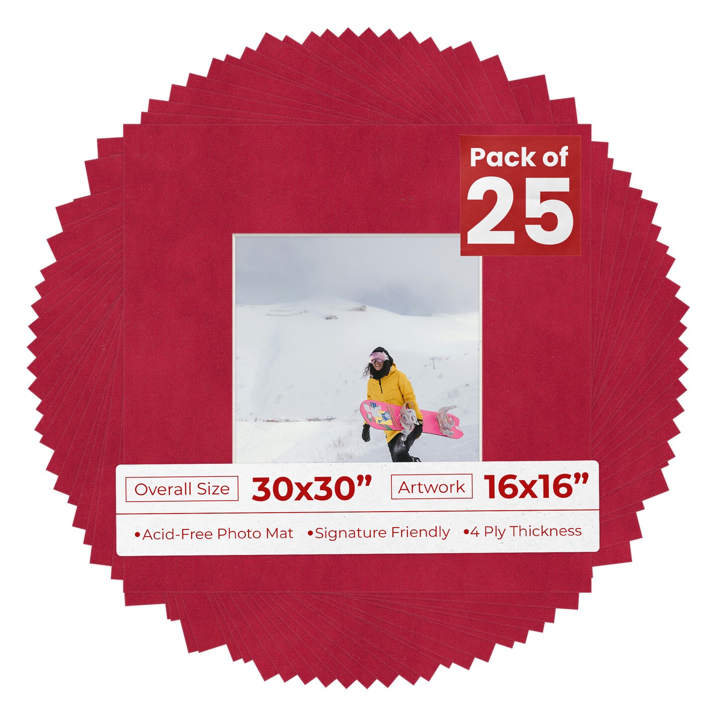 Red Suede Mat Board for 30x30 Frames - Fits 16x16 Photos, Color: Red ...