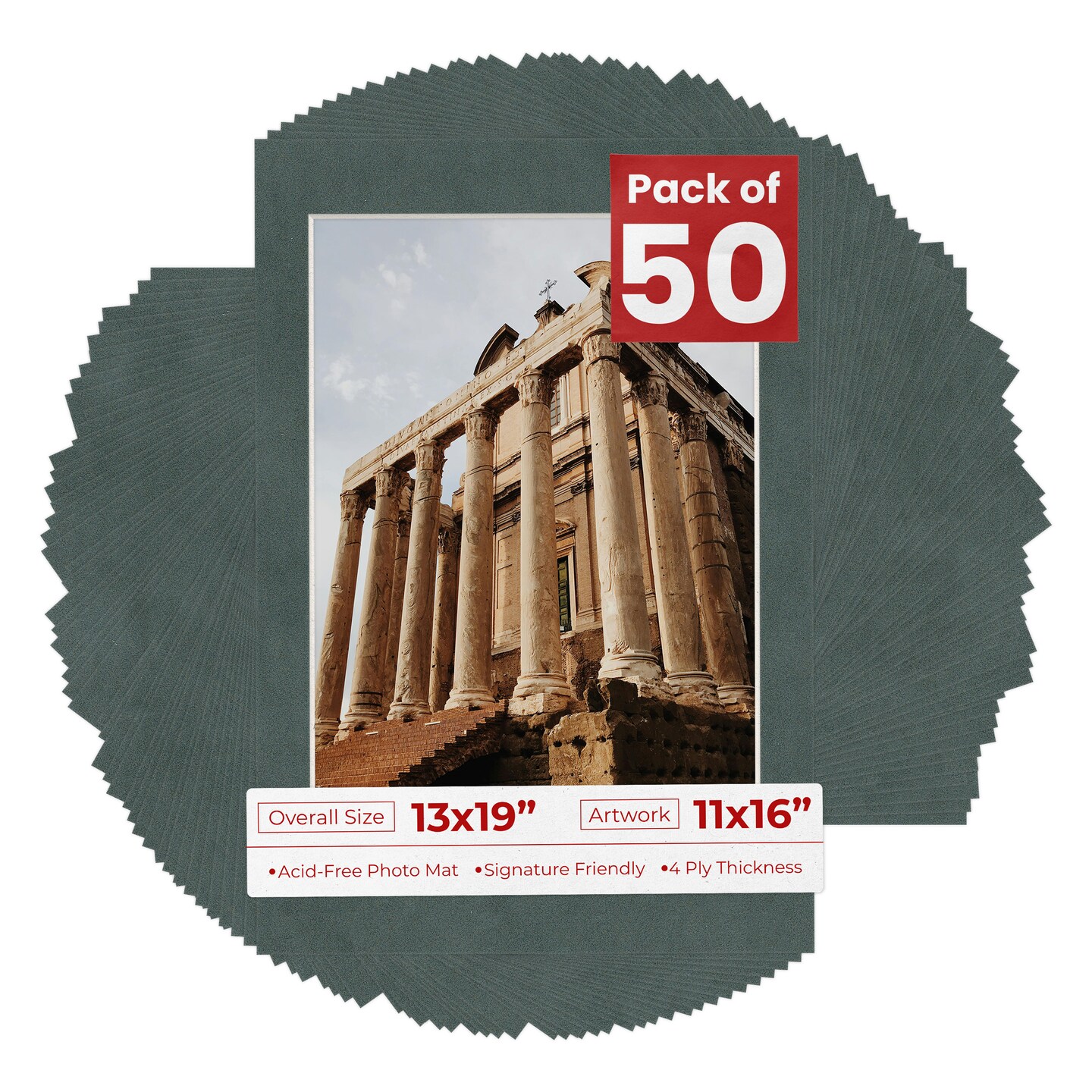 Dark Grey Suede Mat Board for 13x19 Frames - Fits 11x16 Photos, Color ...