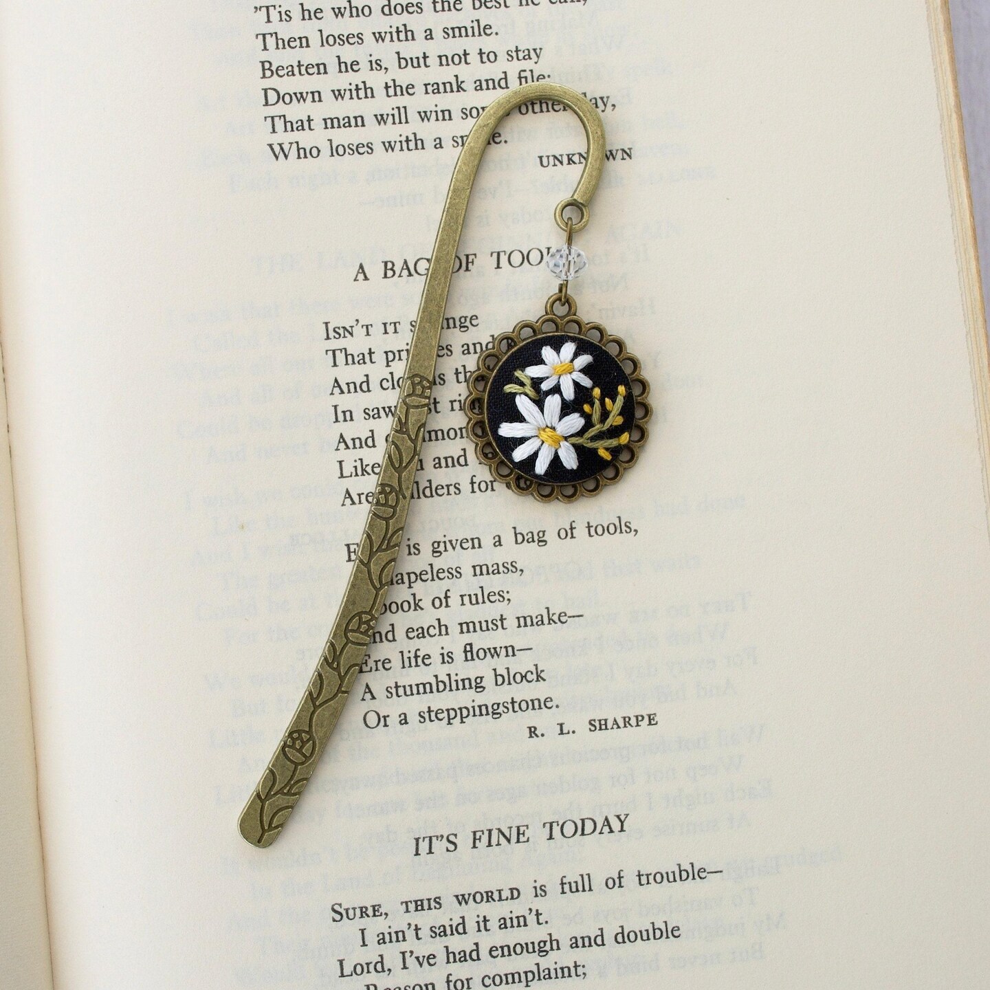 Yellow Daisy Embroidered Book Hook, Black and White 90s Aesthetic ...